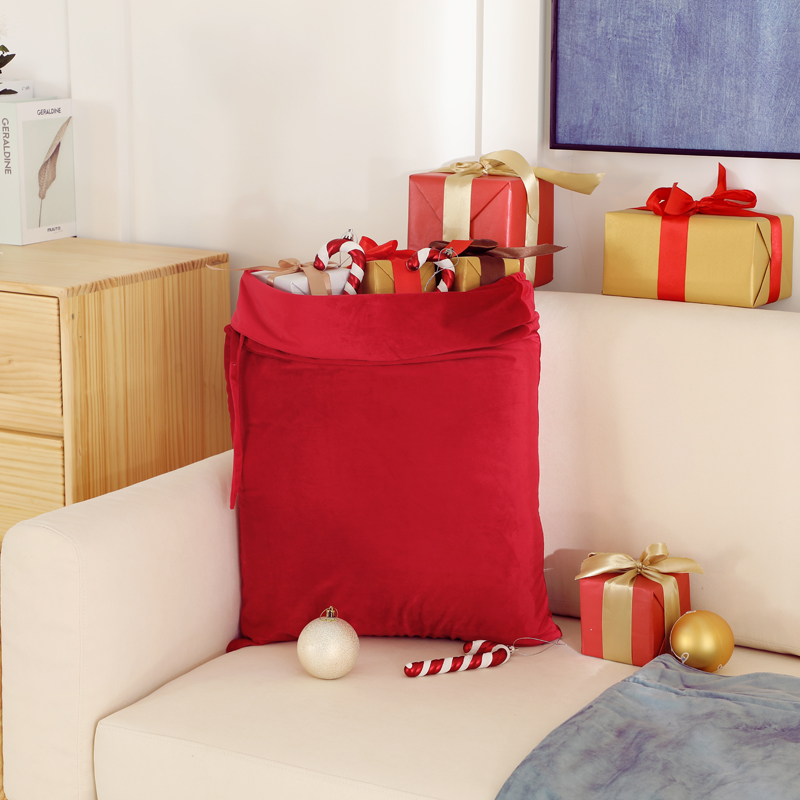 Drawstring White Velvet Santa Sack